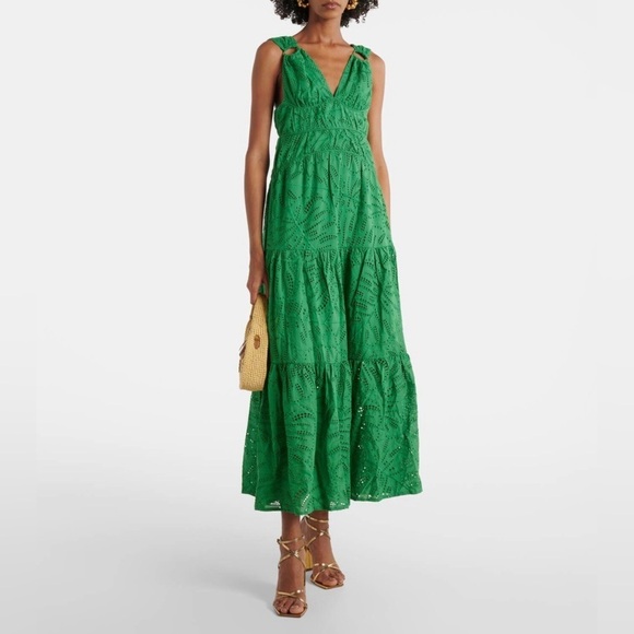 FARM Rio | Dresses | Farm Rio Monstera Eyelet Green Tiered Dress S ...
